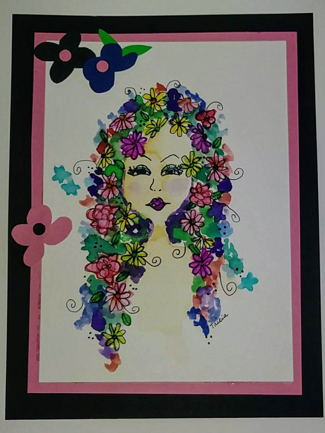 Painting of a Flower Girl in Watercolor and Ink - Etsy