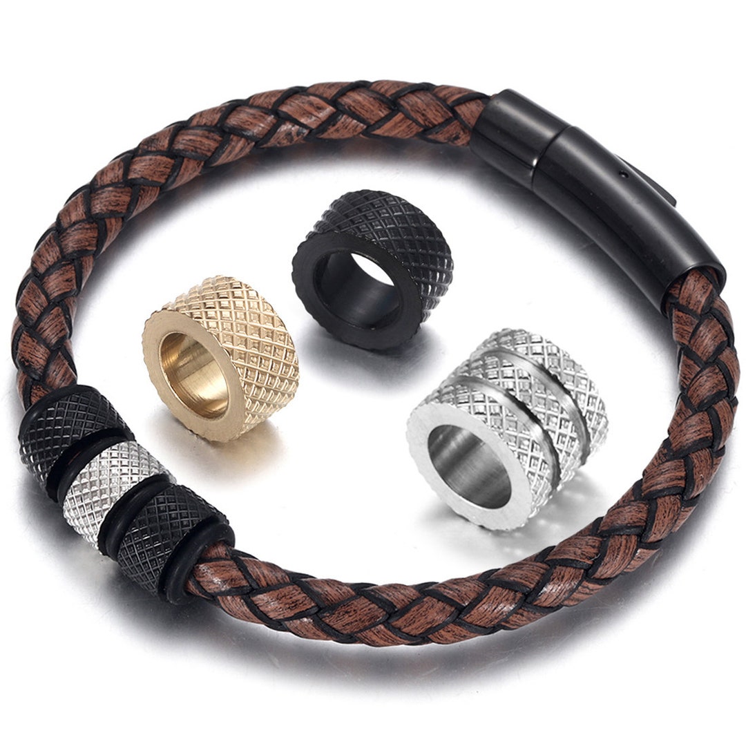 Stainless Steel Cylinder Beads for 6mm Leather Bracelets Making , Hair ...