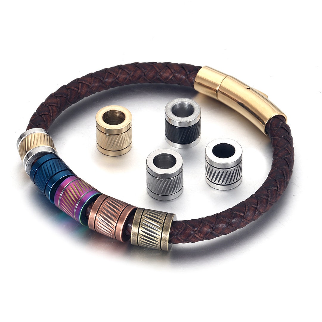 Stainless Steel Cylinder Beads for 6mm Leather Bracelets Making , Hair ...