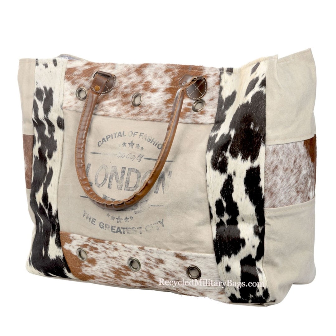 Eco-chic Sustainable Upcycled Military Canvas & Cowhide Weekender Bag ...