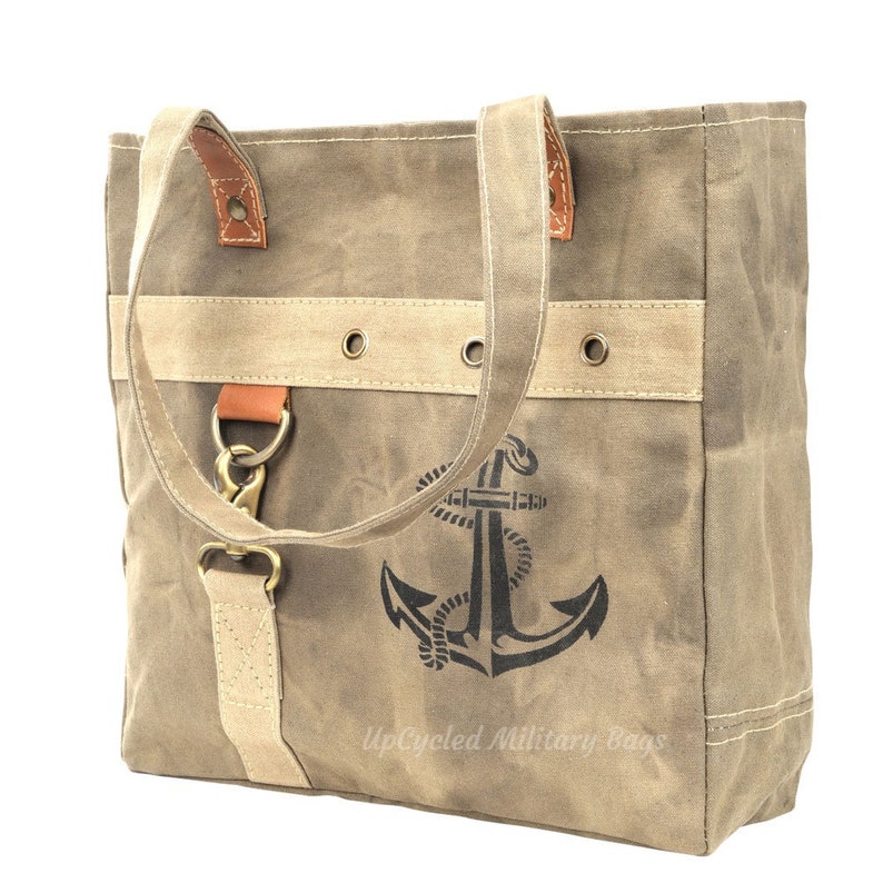 Upcycled Military Canvas Tote Shoulder Bag: Navy, Nautical, Anchor ...