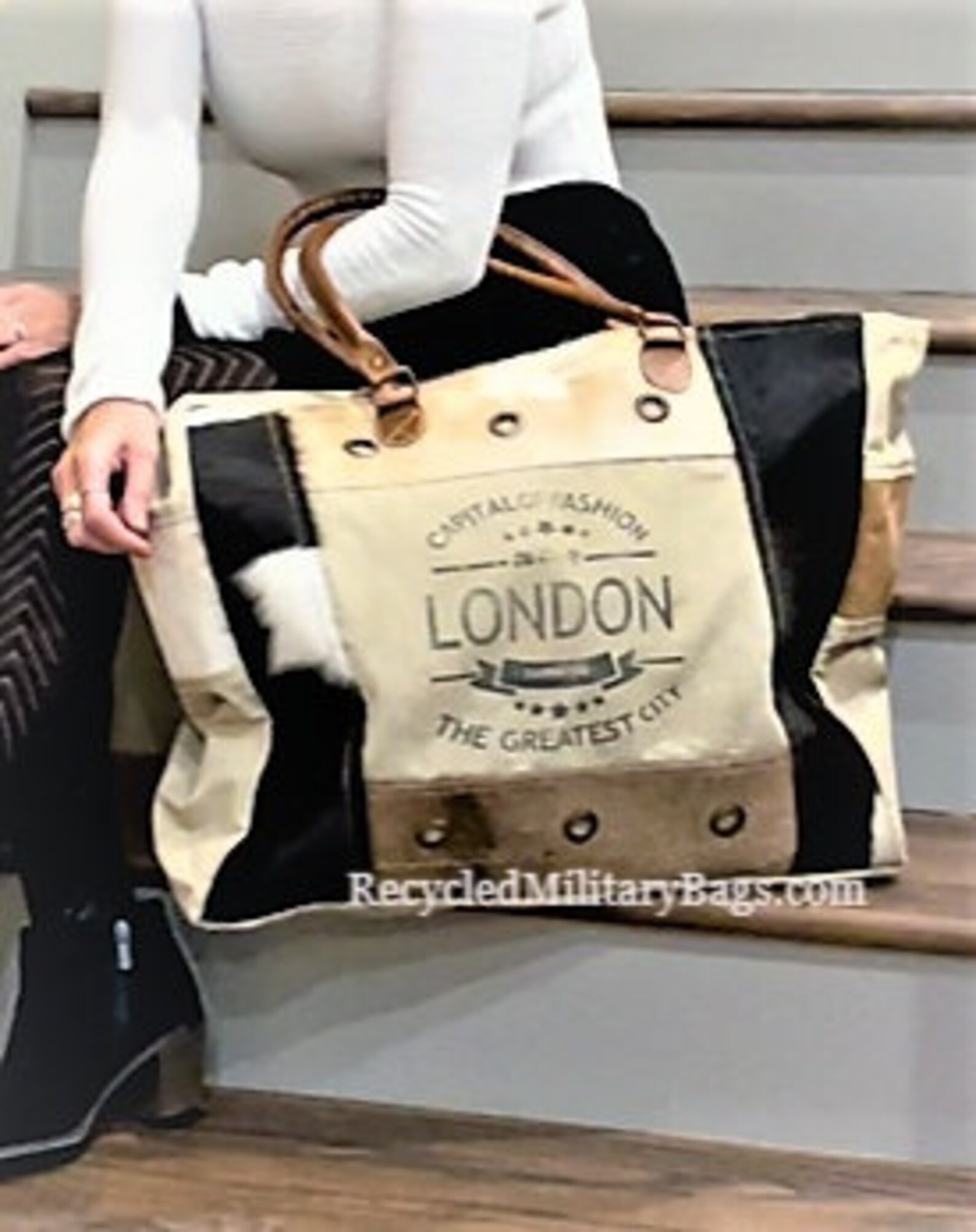 Eco-chic Sustainable Upcycled Military Canvas & Cowhide Weekender Bag ...