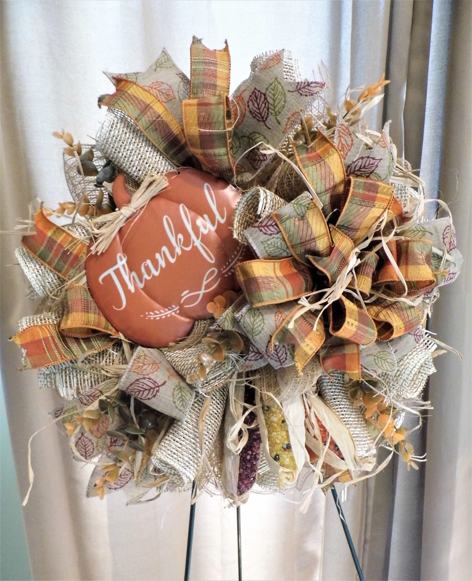 Fall Thanksgiving "thankful" Autumn Pumpkin Wreath, Kitchen Home Wreath ...