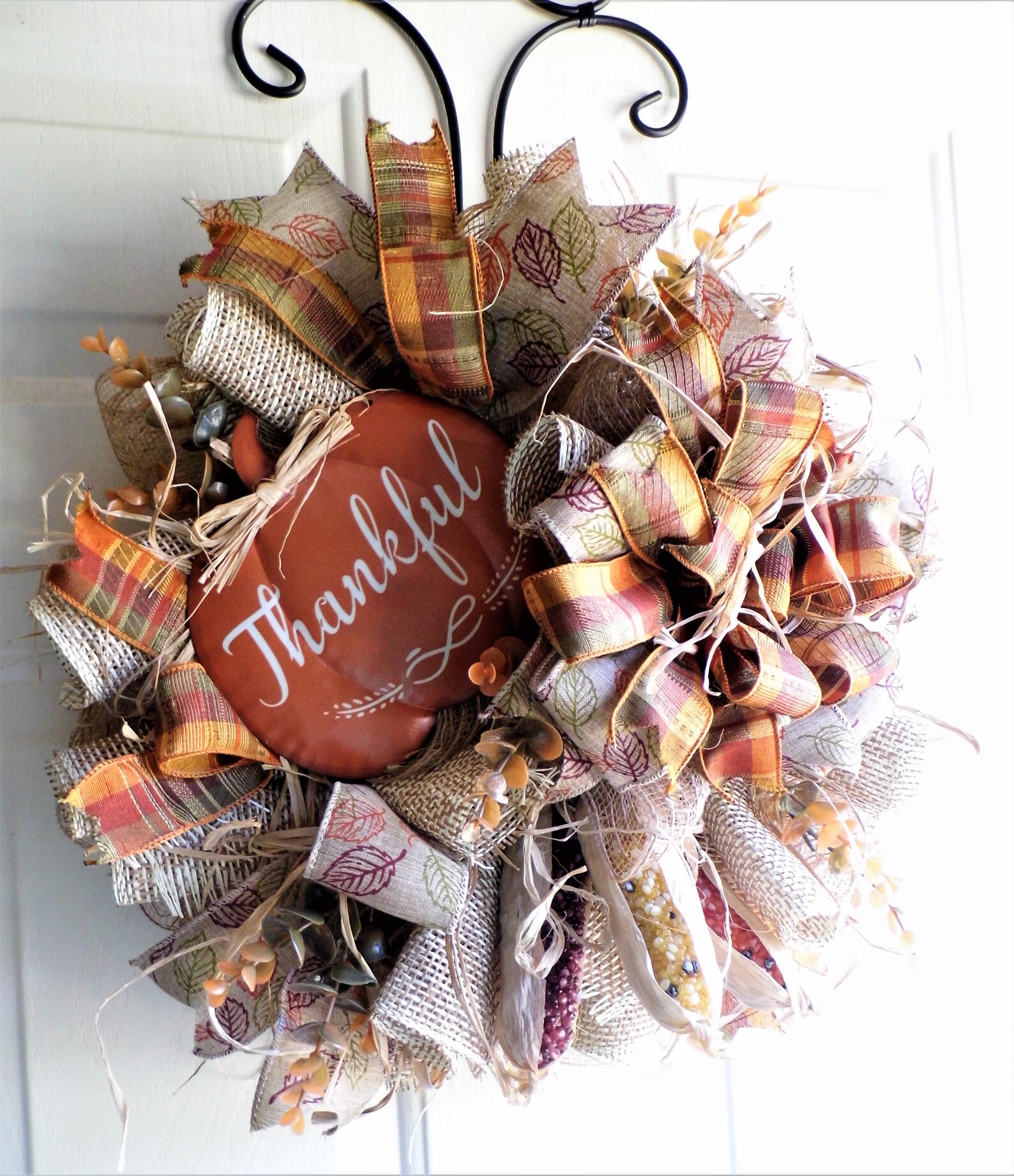 Fall Thanksgiving "thankful" Autumn Pumpkin Wreath, Kitchen Home Wreath ...