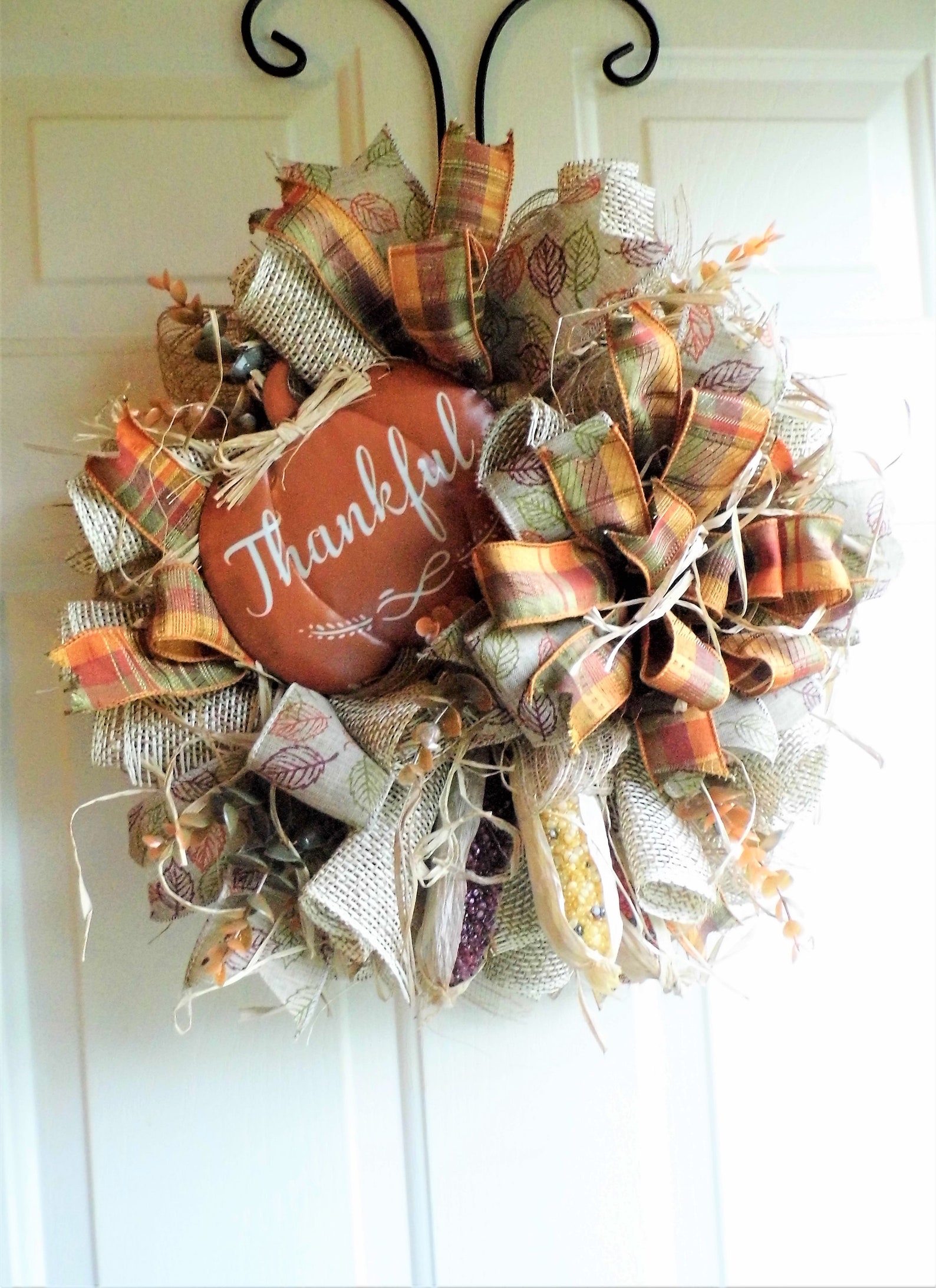 Fall Thanksgiving "thankful" Autumn Pumpkin Wreath, Kitchen Home Wreath ...