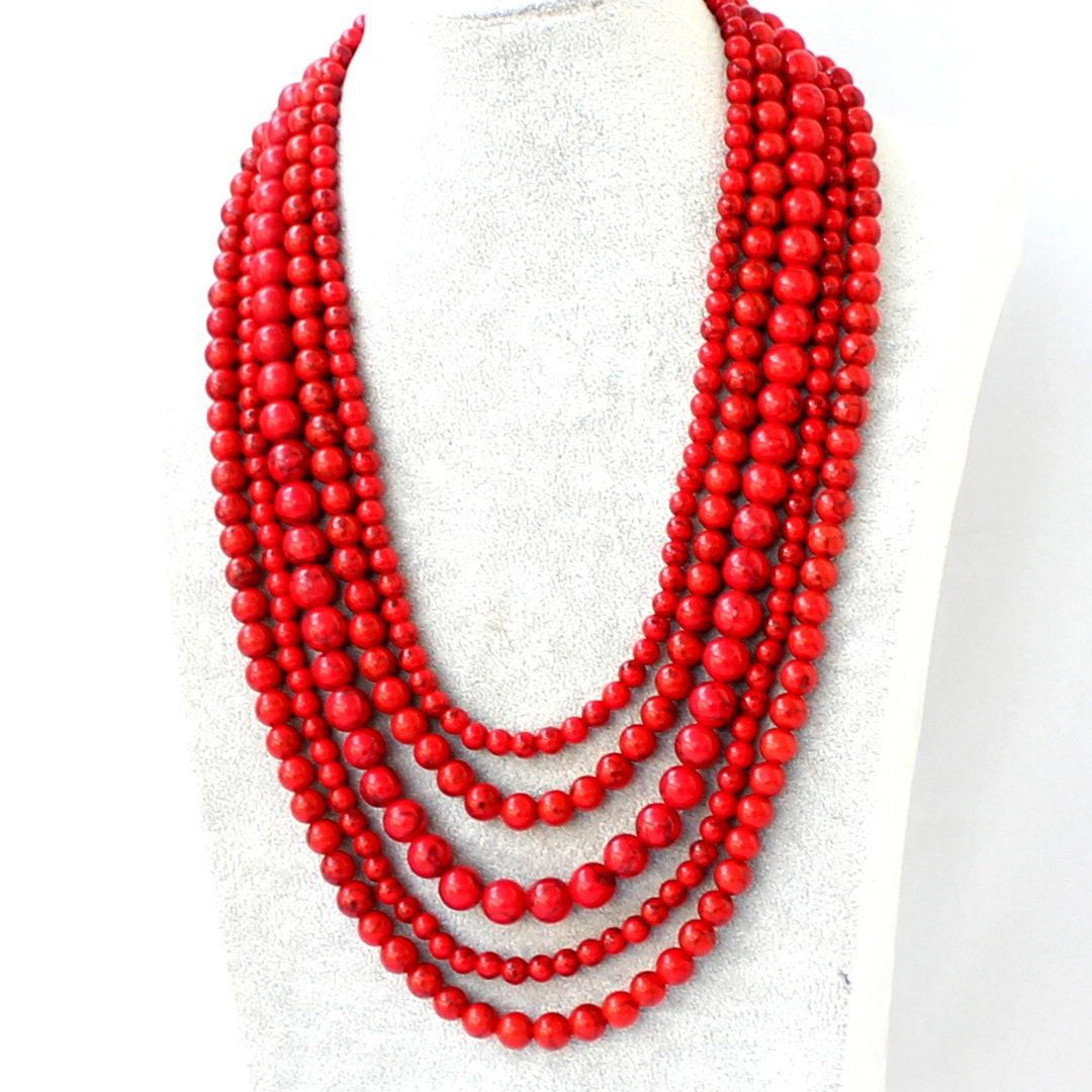 Red Multi-layered Turquoise Necklace Gift for Women,turquoise Necklace ...