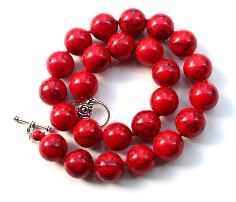 Red Turquoise Necklace 16mm Turquoise Bead Necklace Gift for Women ...