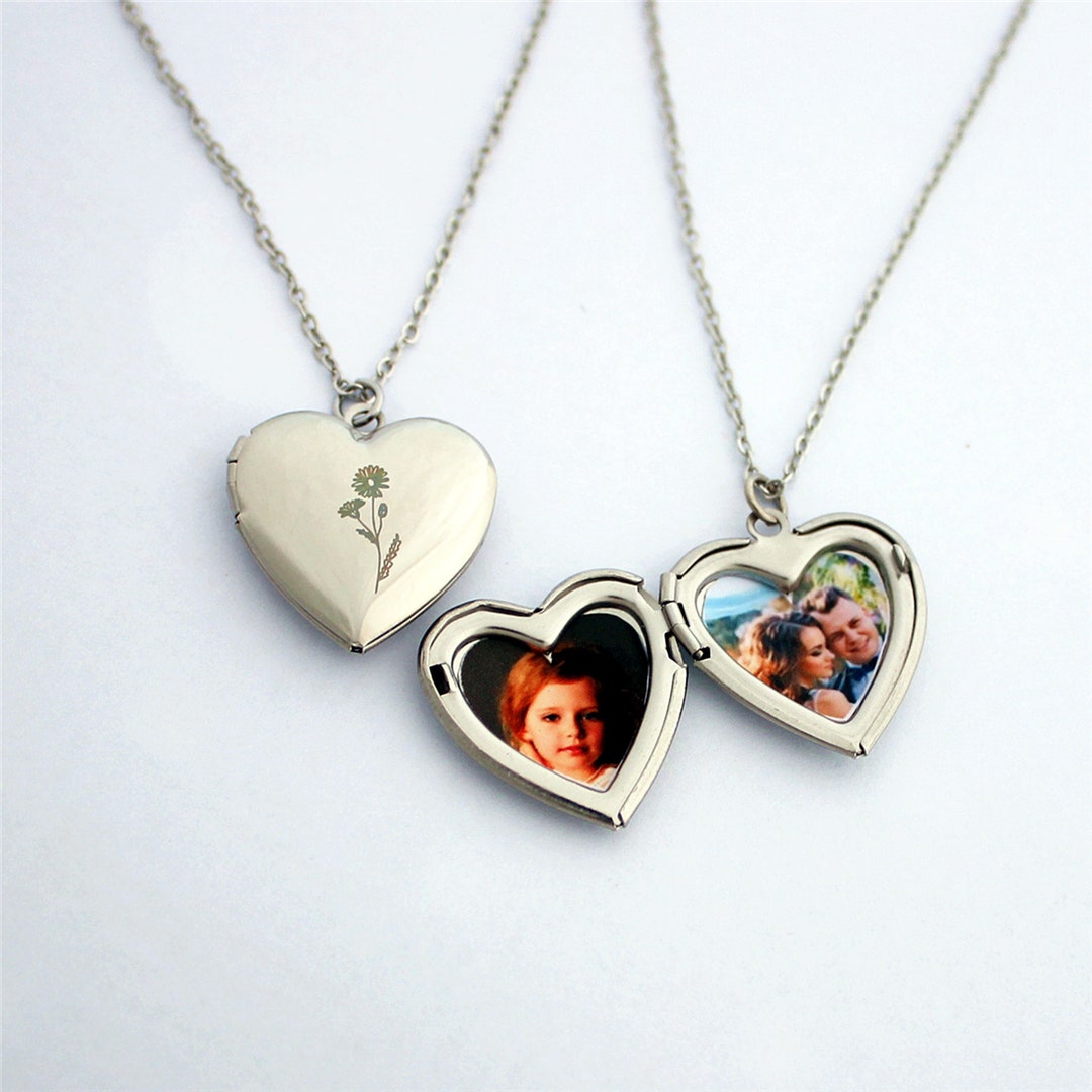 Birth Flower Locket Necklace-heart Locket Necklace With Photo Picture ...