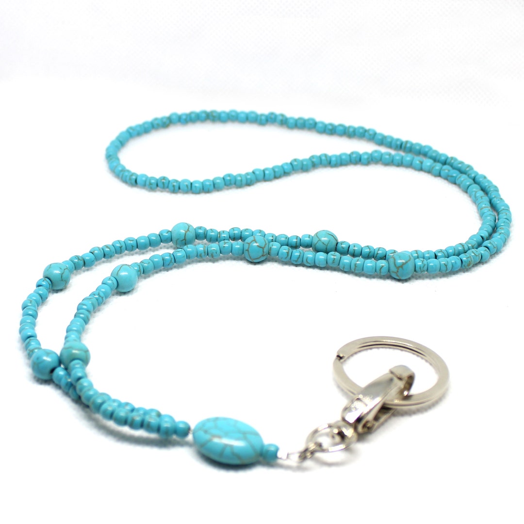 Handcrafted 32-34"turquoise Beads Women's Fashion ID Badge Lanyard ...