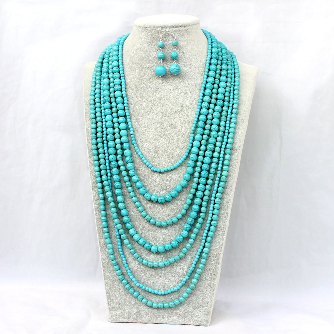 Multi-layered Turquoise Necklace Turquoise Earrings Necklace Set, Gift ...