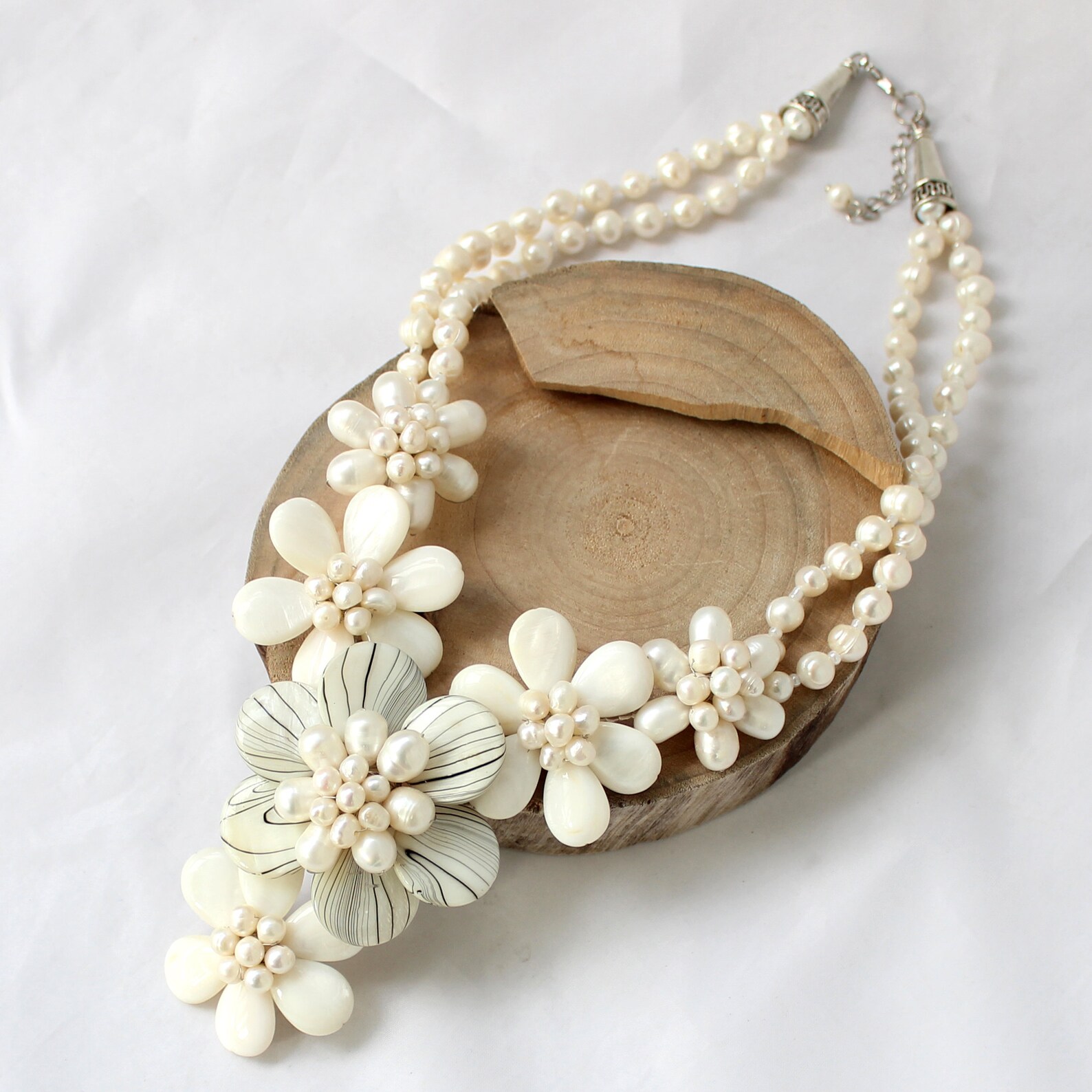 18'' Natural White Shell Flower Necklace Pearl | Etsy