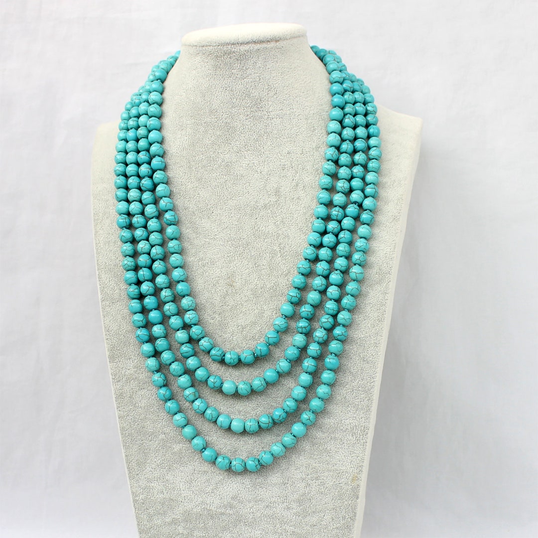 98" Long Turquoise Necklace, Turquoise Beaded Necklace, Gift for Women ...