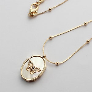 Personalized Butterfly Shell Photo Locket Necklace, Gold Plated ...