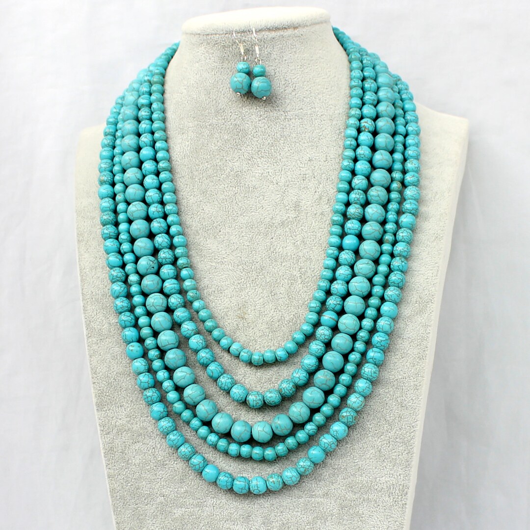 Multi-layered Turquoise Necklace Turquoise Earrings Necklace Set, Gift ...