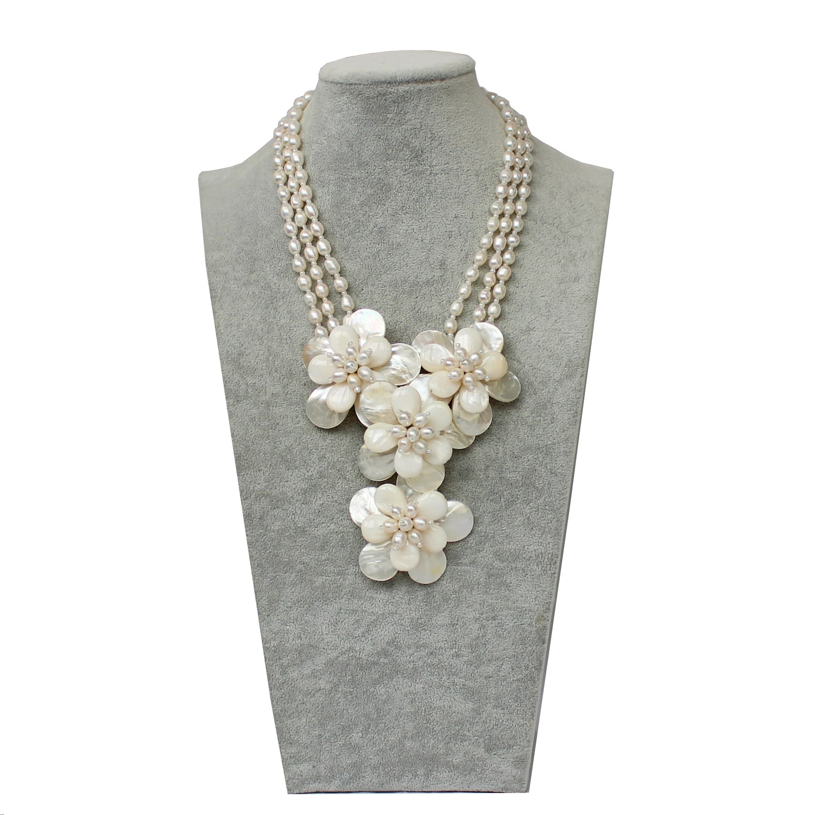 18'' Natural White Baroque Shell Flower Necklace Pearl Necklace Choker ...