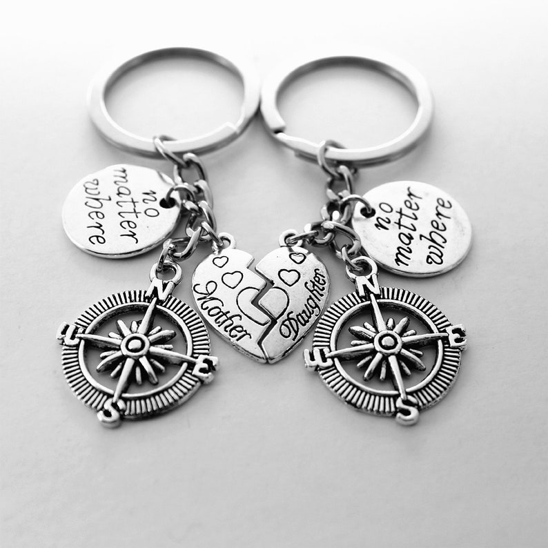 Set of 2 Keychains Mother Daughter Keychains, BFF Gift, Compass ...