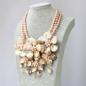 Natural Shell Flower Necklace Pink Pearl Necklace Choker Necklace ...