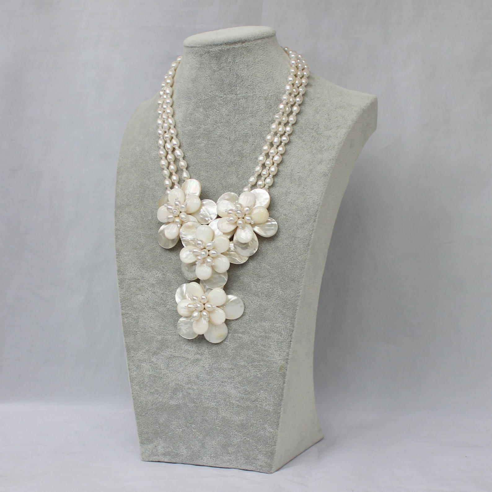 18'' Natural White Baroque Shell Flower Necklace Pearl Necklace Choker ...