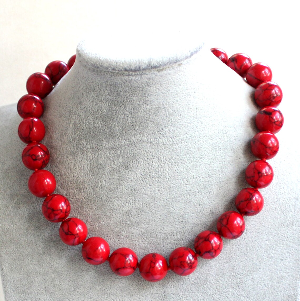 Red Turquoise Necklace 16mm Turquoise Bead Necklace Gift for Women ...