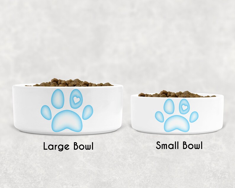 Light Blue Paw Print Personalized Dog Pet Cat Bowls, Ceramic Custom ...