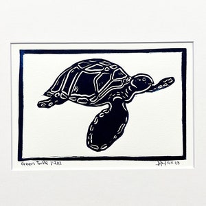 Green Turtle, Handmade, Block Print, Seascapes. - Etsy