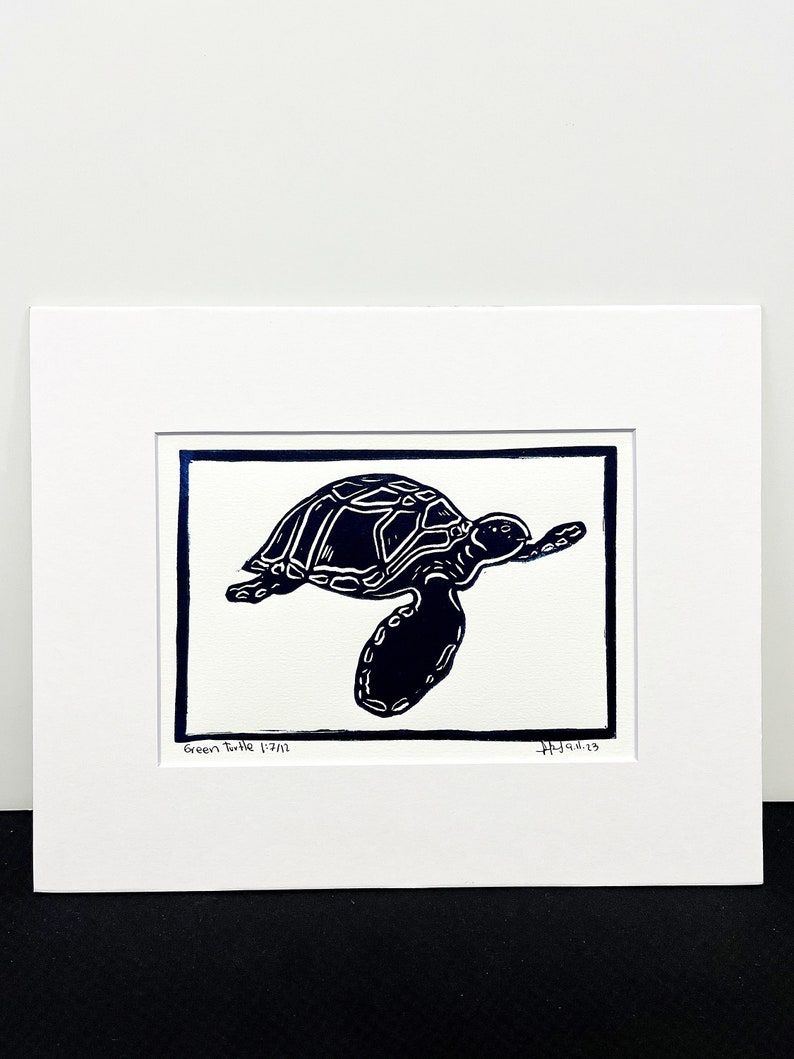 Green Turtle, Handmade, Block Print, Seascapes. - Etsy