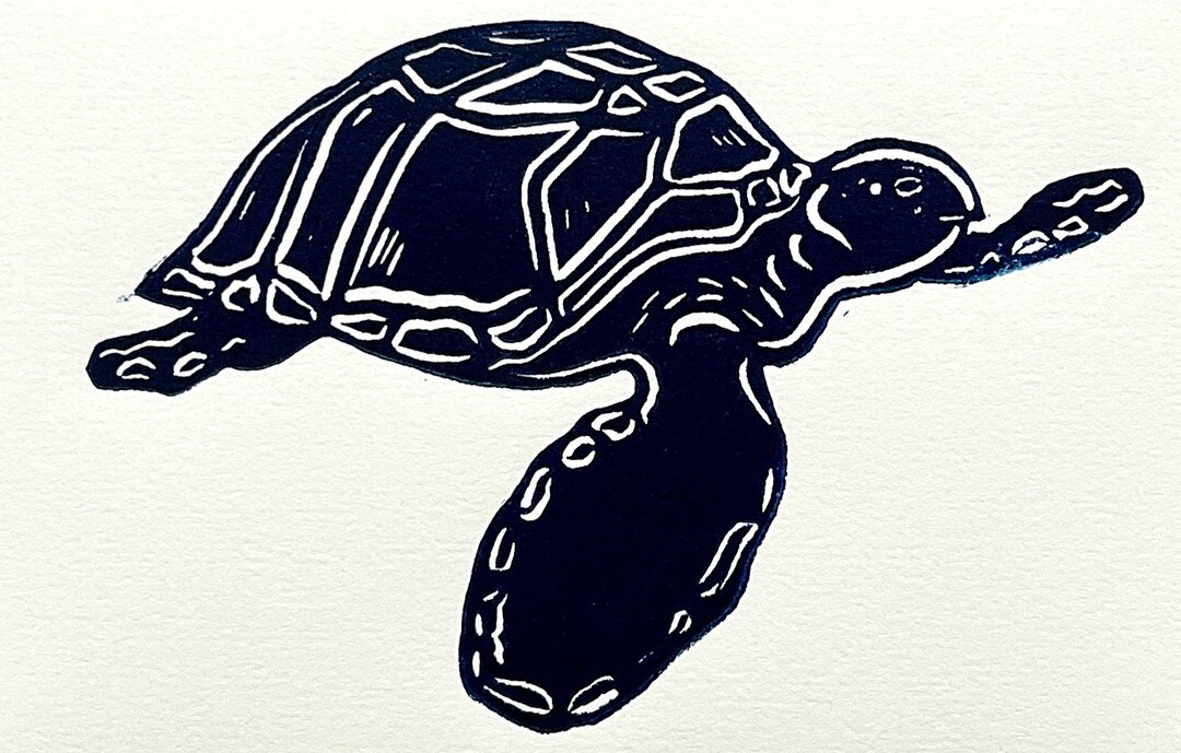 Green Turtle, Handmade, Block Print, Seascapes. - Etsy