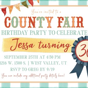 County Fair Birthday Party Invitation, Carnival Birthday Party ...
