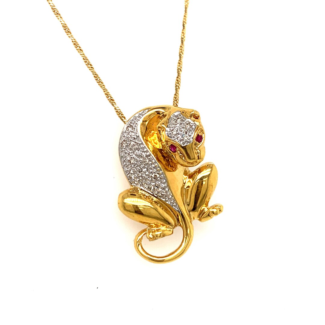 Very Beautiful 18K Gold Leopard Pin/pendant With Rubies and - Etsy