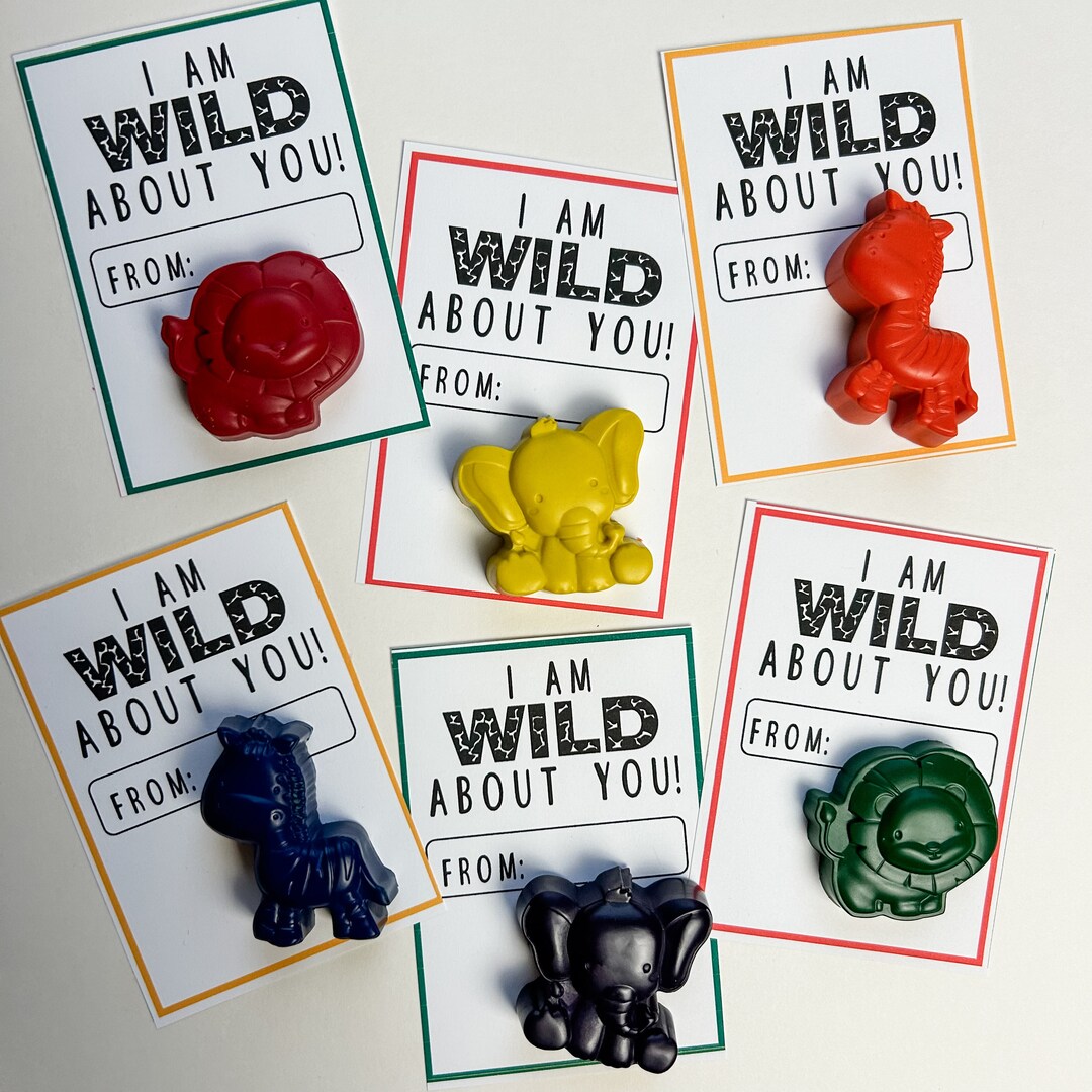 Safari Valentine, Crayon Valentine, Zoo Party Favor, Animal Valentines ...