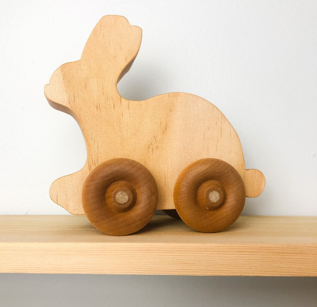 Bunny Car Baby Rabbit Toy Wood Bunny Wooden Baby Toy - Etsy