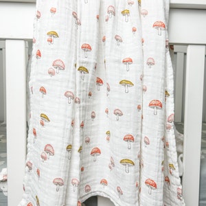 Mushroom Swaddle, Mushroom Baby Gift, Neutral Baby Blanket, Muslin ...