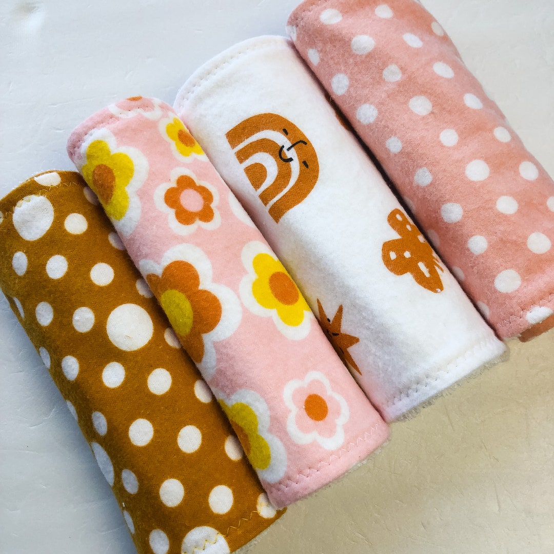 Girl Burp Cloth, Pink Burp Rag, Smiley Face Baby, Flower Power Baby ...