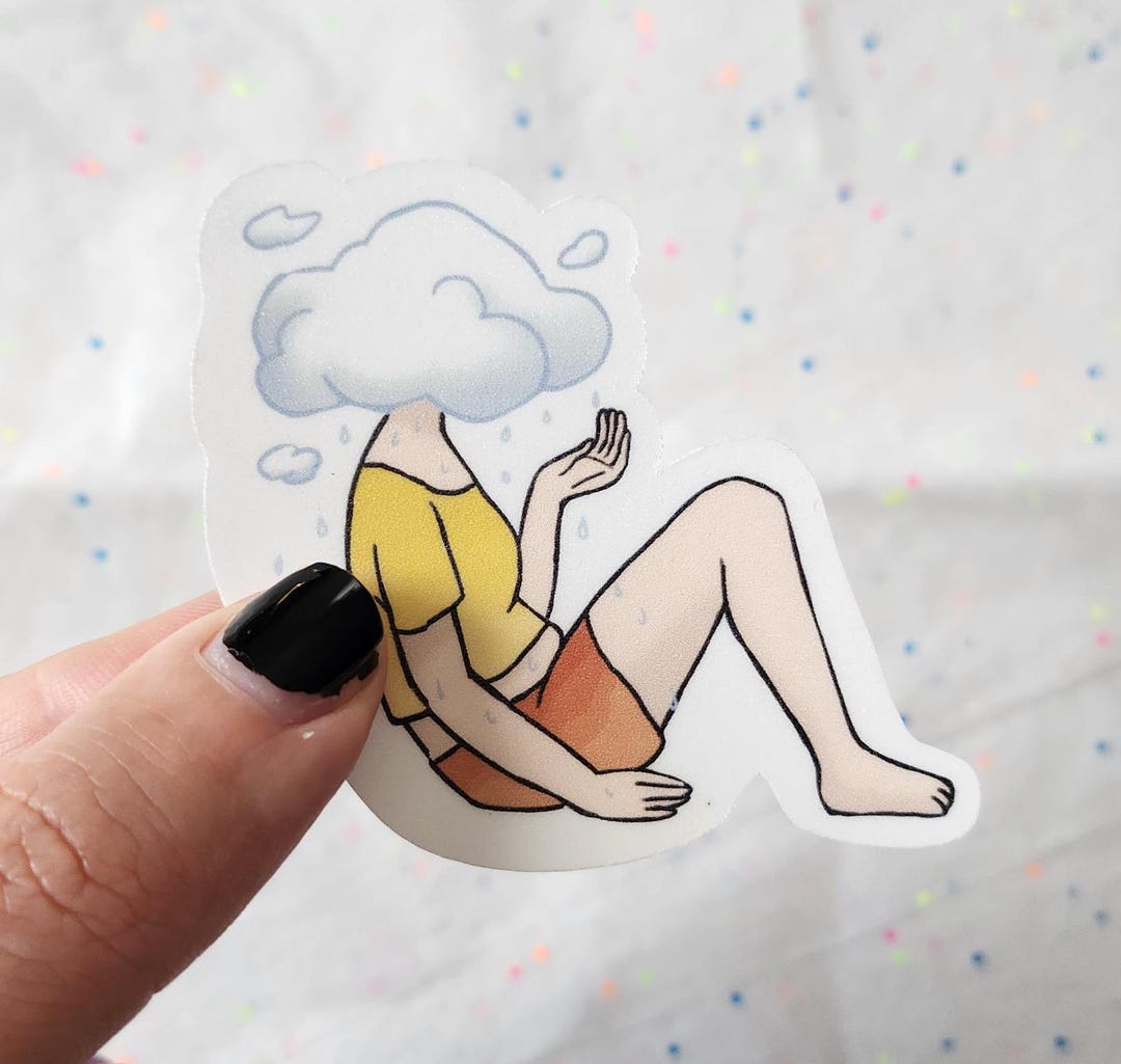 Cloud Girl Sitting Sticker | Cute Matte Sticker for Decorating Laptops ...