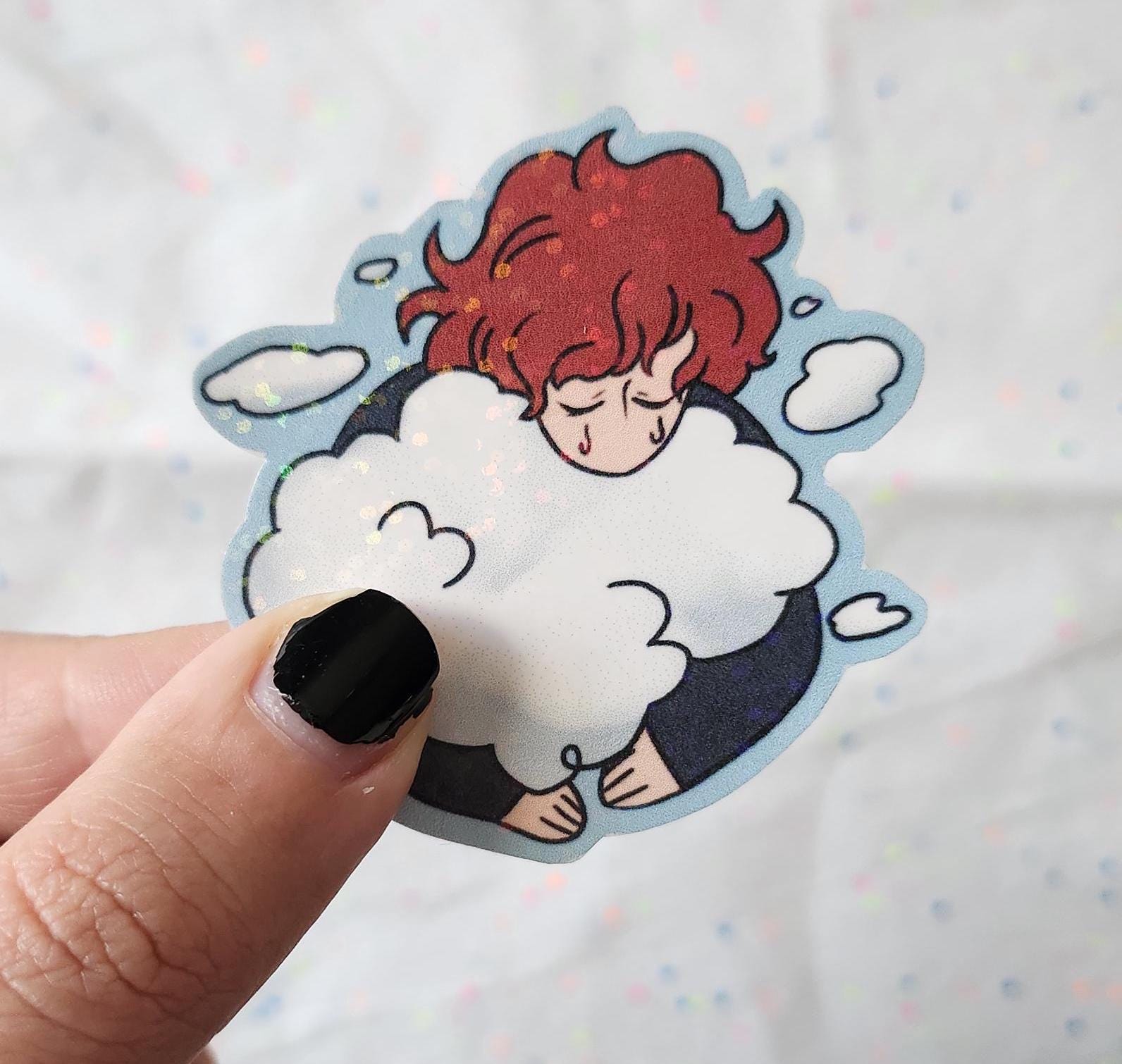 Sad Girl Hugging Cloud Sticker | Cute Sparkly Sticker for Decorating ...