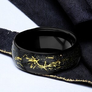 Crushed Meteorite, 8mm, Black and Gold Tungsten Wedding Ring, Scratch ...