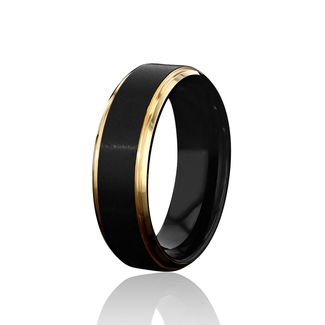 CHROMATIC - Tungsten Carbide Black Ring 8mm W/ Rose Gold Edges - Etsy