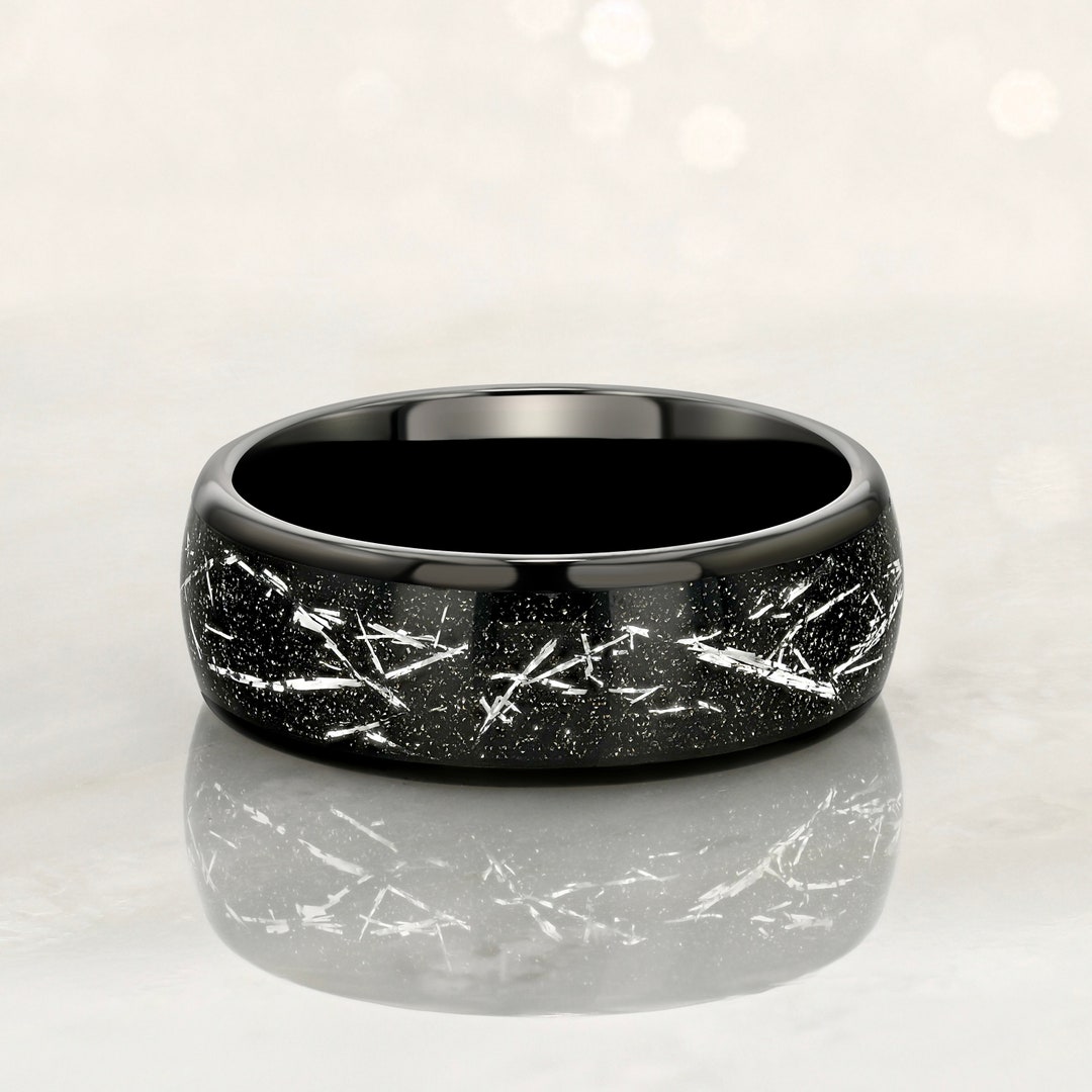 Black Tungsten Carbide Ring: Meteorite Dust and Silver Specs - Etsy
