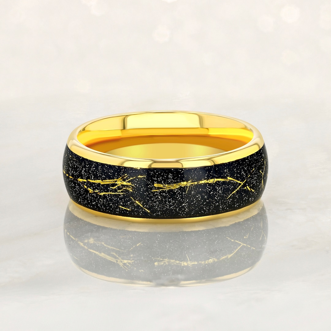 Tungsten Carbide Gold Ring 8mm, 6mm W/ Meteorite Dust and Gold Specs - Etsy