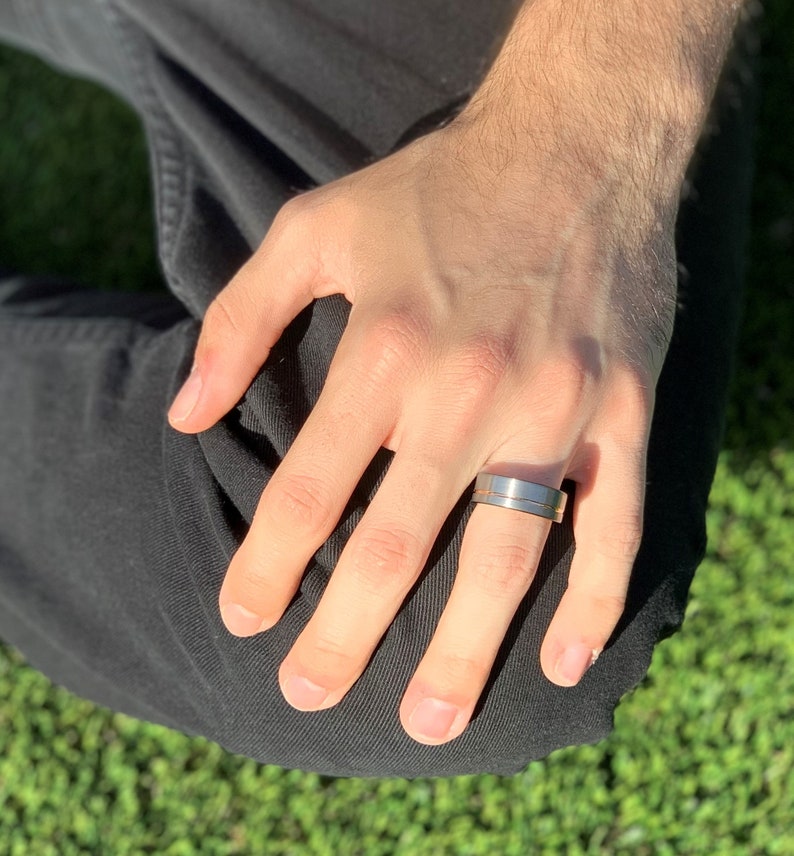 Asymmetrical Rose Gold Tungsten Wedding Band Grey off Center - Etsy