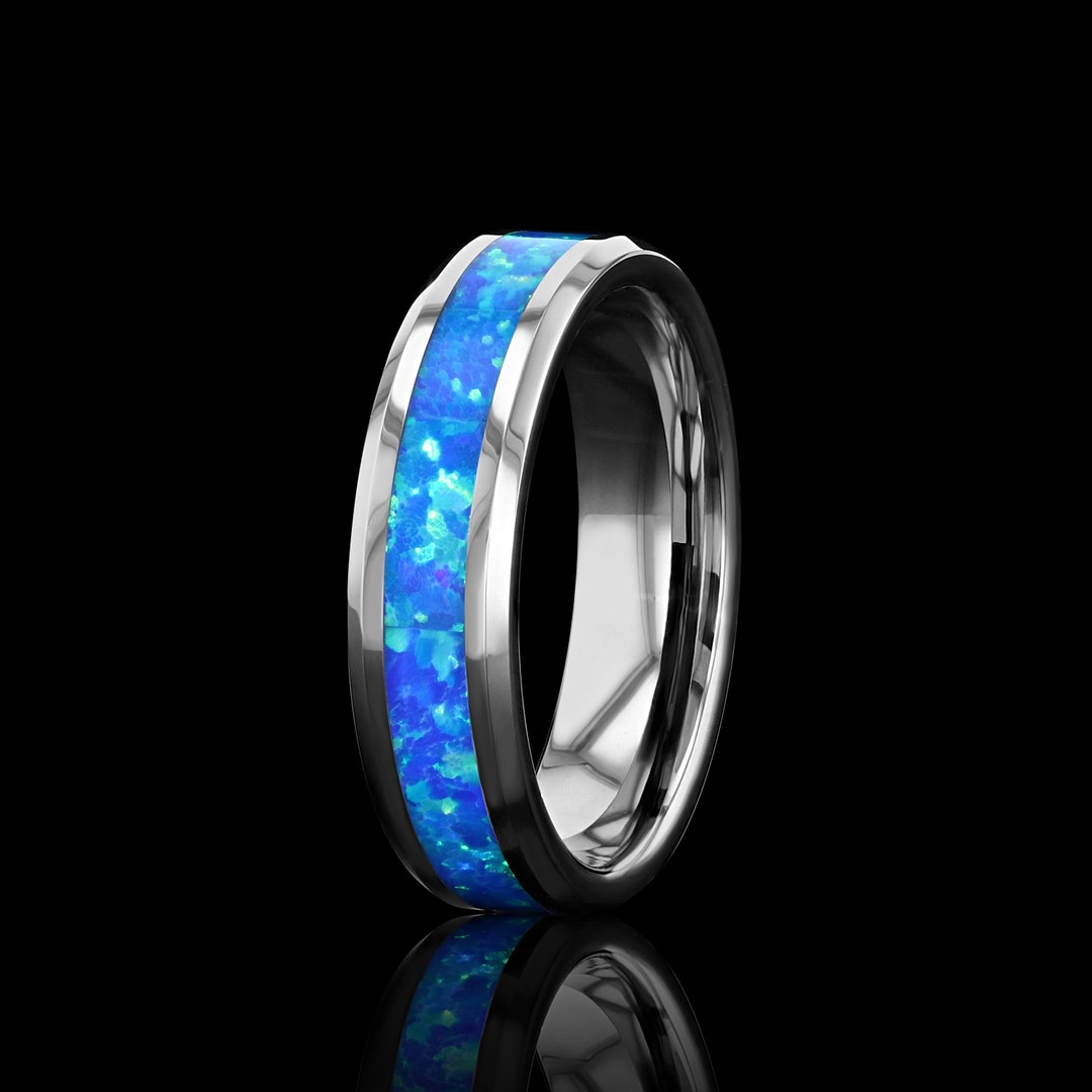 Wolfram Ring, Wolfram Ehering Männer, Herren Ehering, Silber Wolfram Ring, Opal Wolfram Ring ...