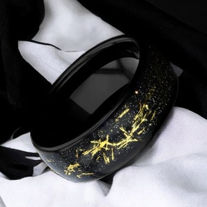 Crushed Meteorite, 8mm, Black and Gold Tungsten Wedding Ring, Scratch ...