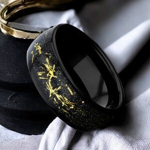 Crushed Meteorite, 8mm, Black and Gold Tungsten Wedding Ring, Scratch ...