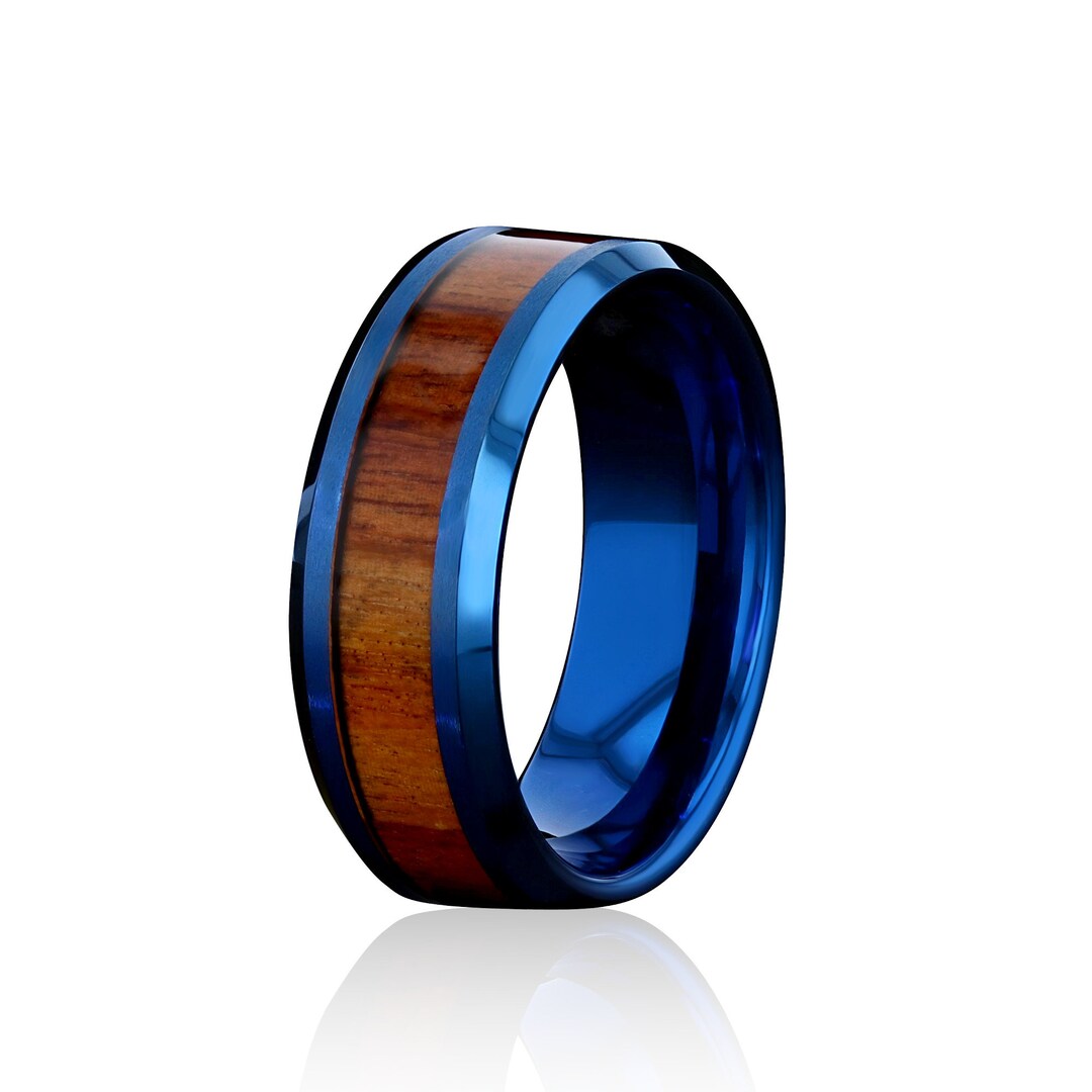 ELEMENTAL - Tungsten Carbide Blue Ring 8mm W/ Koa Wood - Etsy