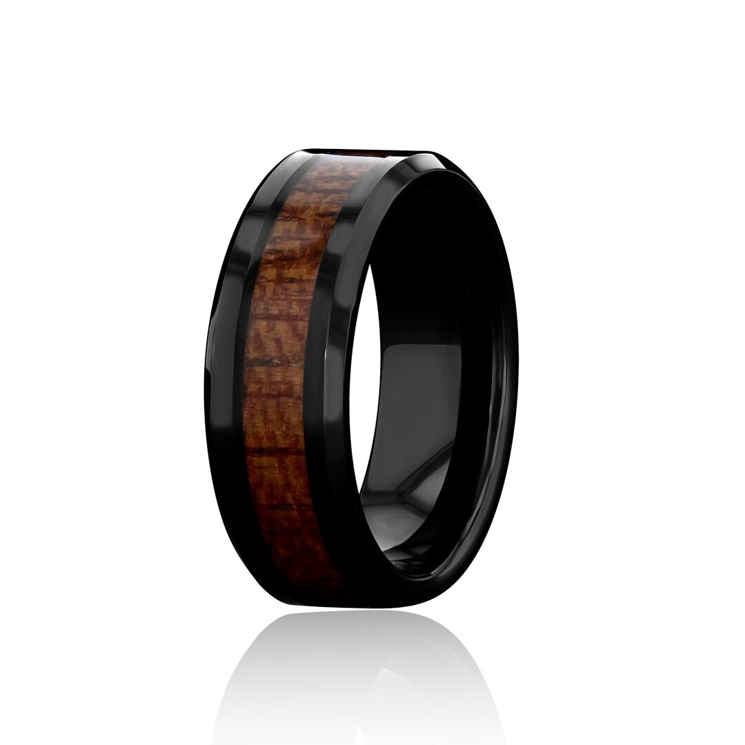 ELEMENTAL - Tungsten Carbide Black Ring 8mm W/ Koa Wood - Etsy