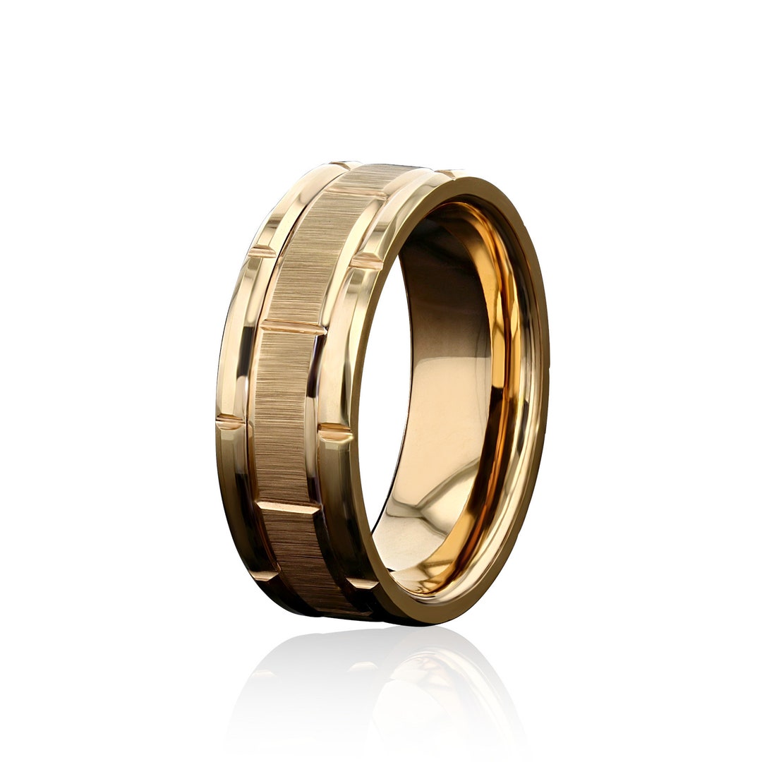 BISHOP - Tungsten Carbide Rose Gold Ring 8mm W/ Checkered Pattern - Etsy