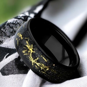 Crushed Meteorite, 8mm, Black and Gold Tungsten Wedding Ring, Scratch ...