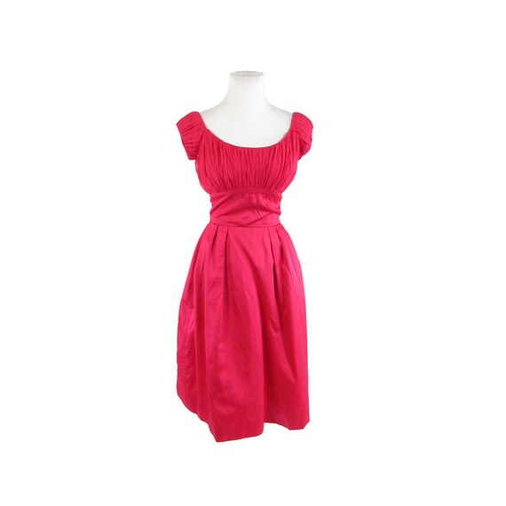 Rose red cap sleeve sheer overlay empire waist vintag… - Gem