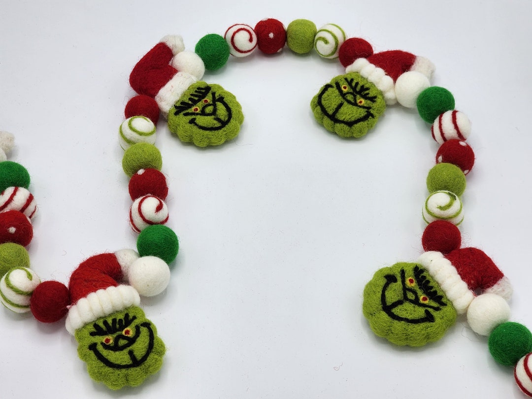 Grinch Themed Christmas Garland With Swirls and Polka Dot Felt Ball ...