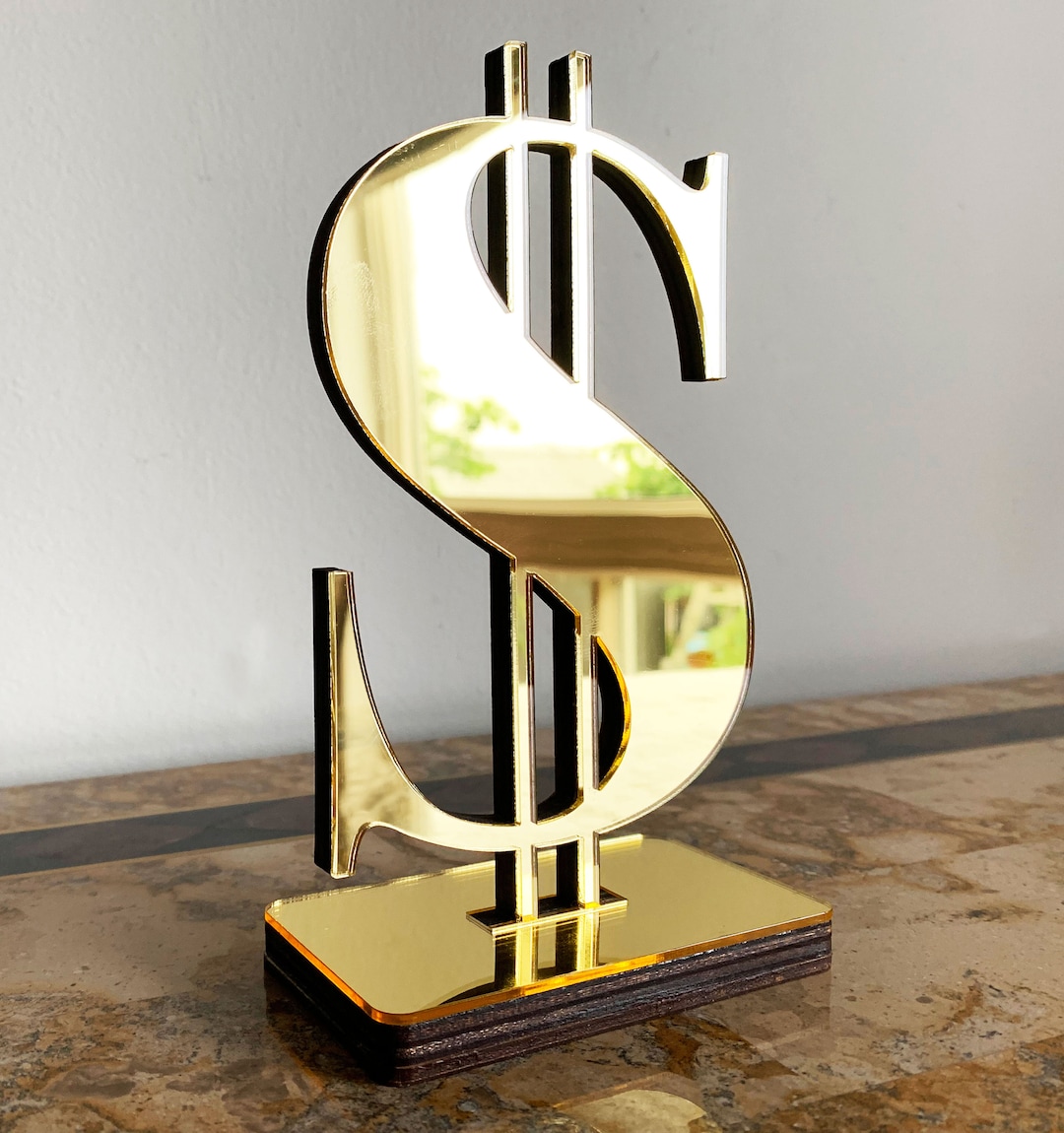 Dollar Sign Sculpture, Gold Mirror Acrylic Sign, Wedding Decoration ...